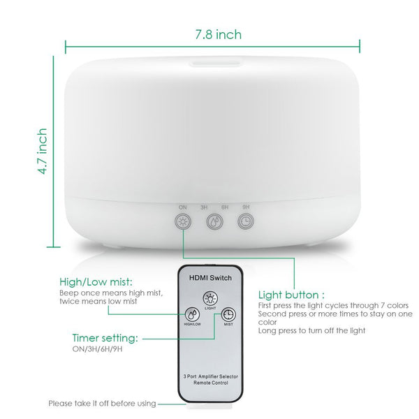 1000ml Aromatherapy Essential Oil Diffuser Humidifier Remote Control