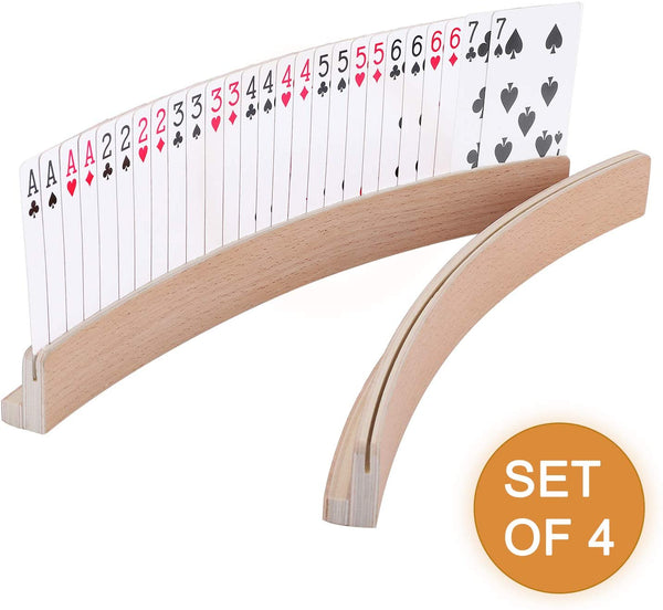 Exqline Wood Curved Playing Card Holder Racks Tray Set of 4